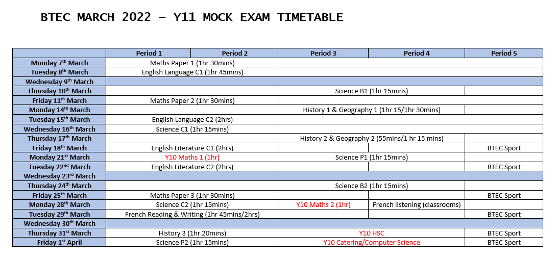 Exams Schedule - De Lacy Academy